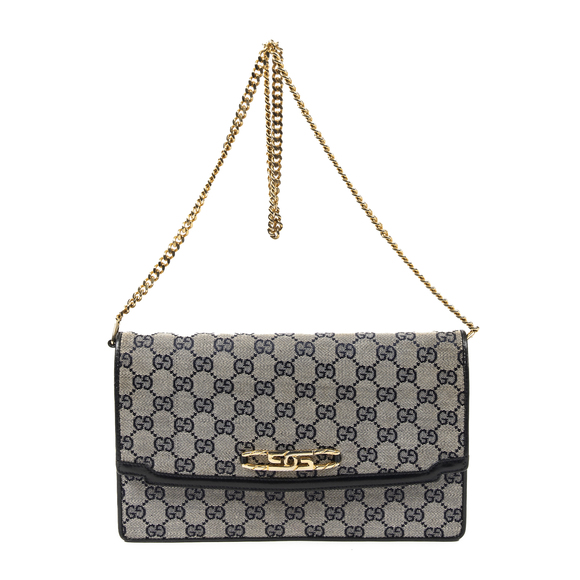 Gucci | Bags | Gucci Vintage Flap Shoulder In Beigenavy Monogrammed ...